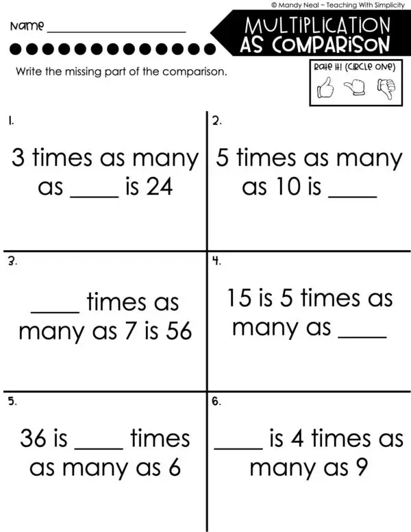 4th Grade Multiplication – Multiplication as Comparison Worksheet 2 ...