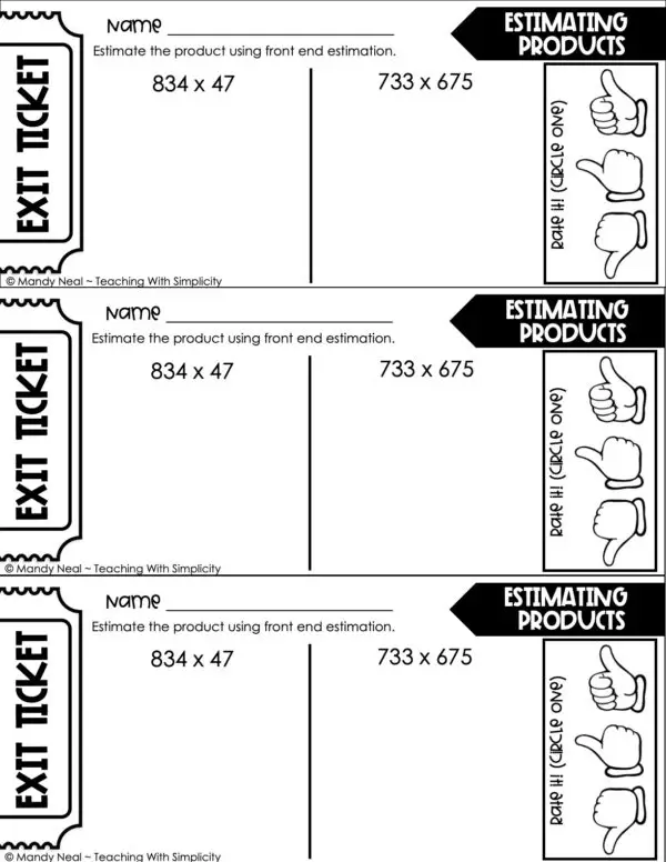 5th Grade Multiplication – Estimating Products Exit Ticket 1 ...