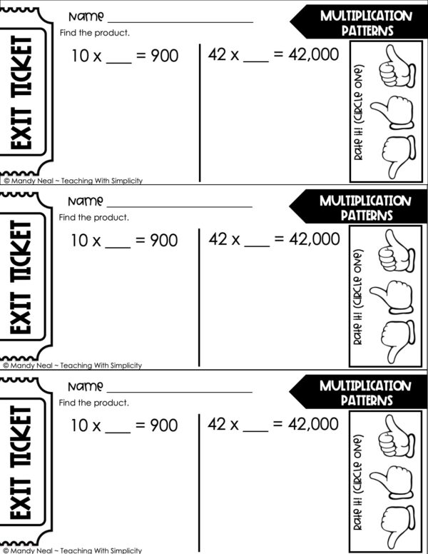 5th Grade Multiplication – Multiplication Patterns Exit Ticket 3 ...