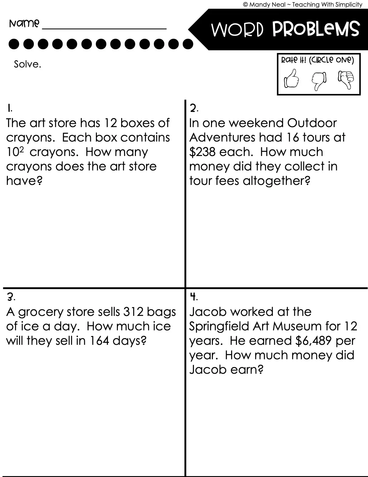 5th Grade Multiplication – Word Problems Worksheet 1 ...