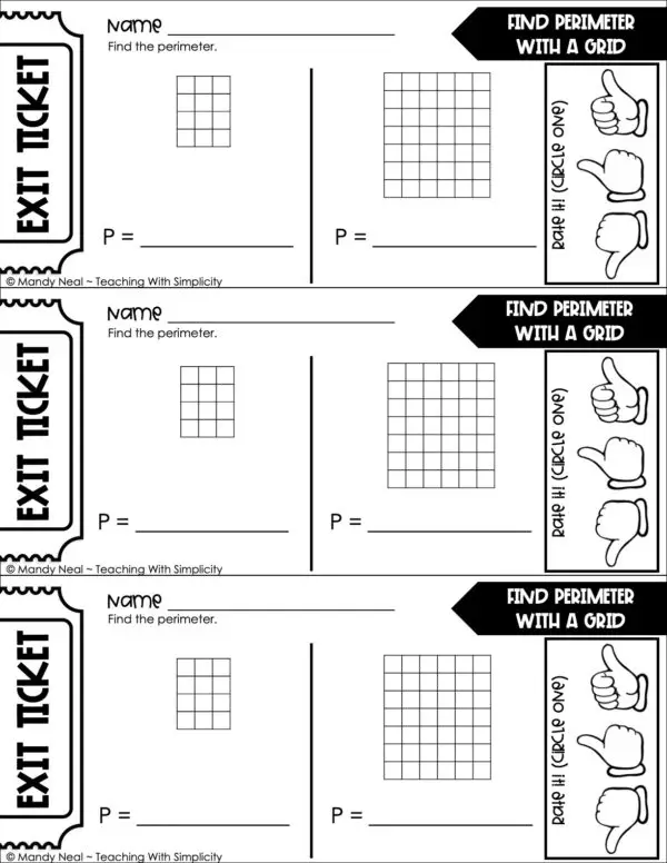 3rd Grade Area and Perimeter – Find Perimeter with a Grid Exit Ticket 1 ...