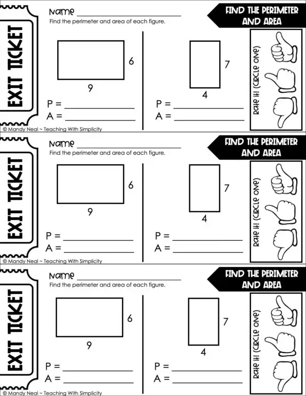 3rd Grade Area and Perimeter – Find the Perimeter and Area Exit Ticket ...