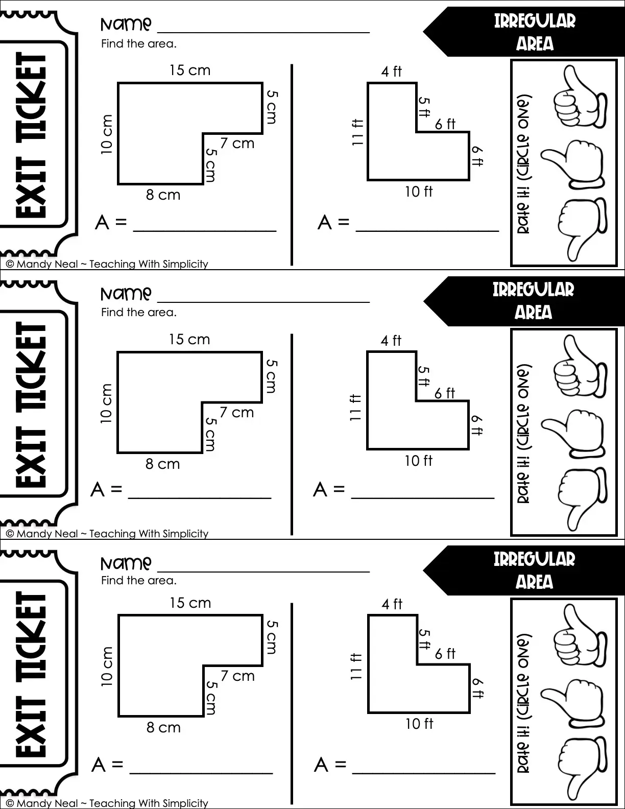 3rd Grade Area and Perimeter – Irregular Area Exit Ticket 1 ...