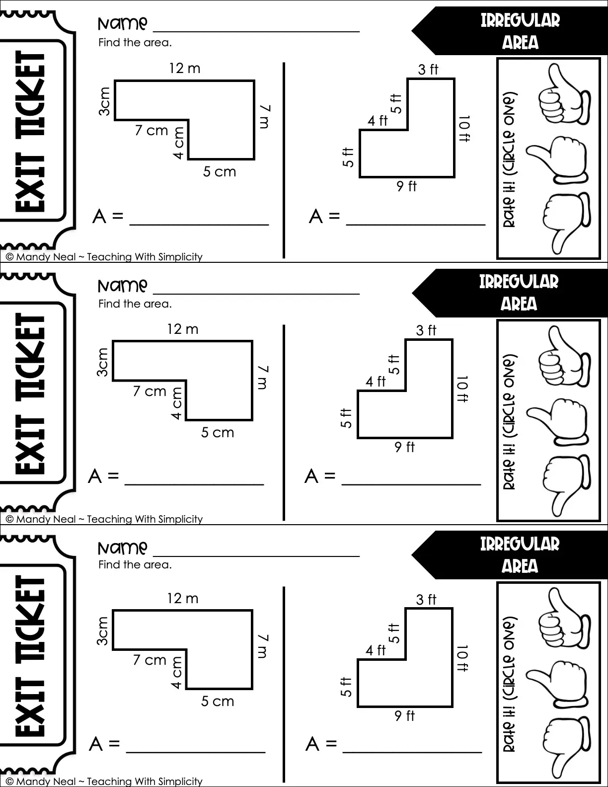 3rd Grade Area and Perimeter – Irregular Area Exit Ticket 2 ...