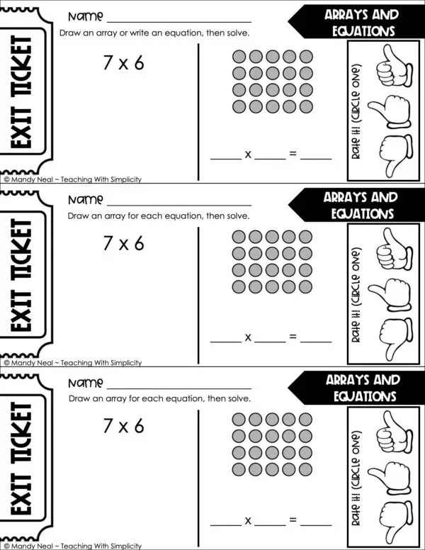 3rd Grade Multiplication – Arrays and Equations Exit Ticket 3 ...