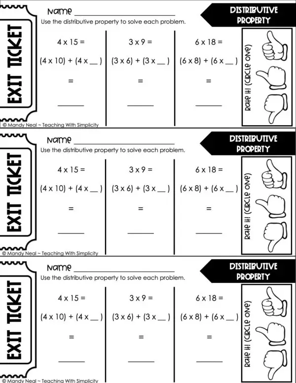 3rd Grade Multiplication – Distributive Property Exit Ticket 1 ...