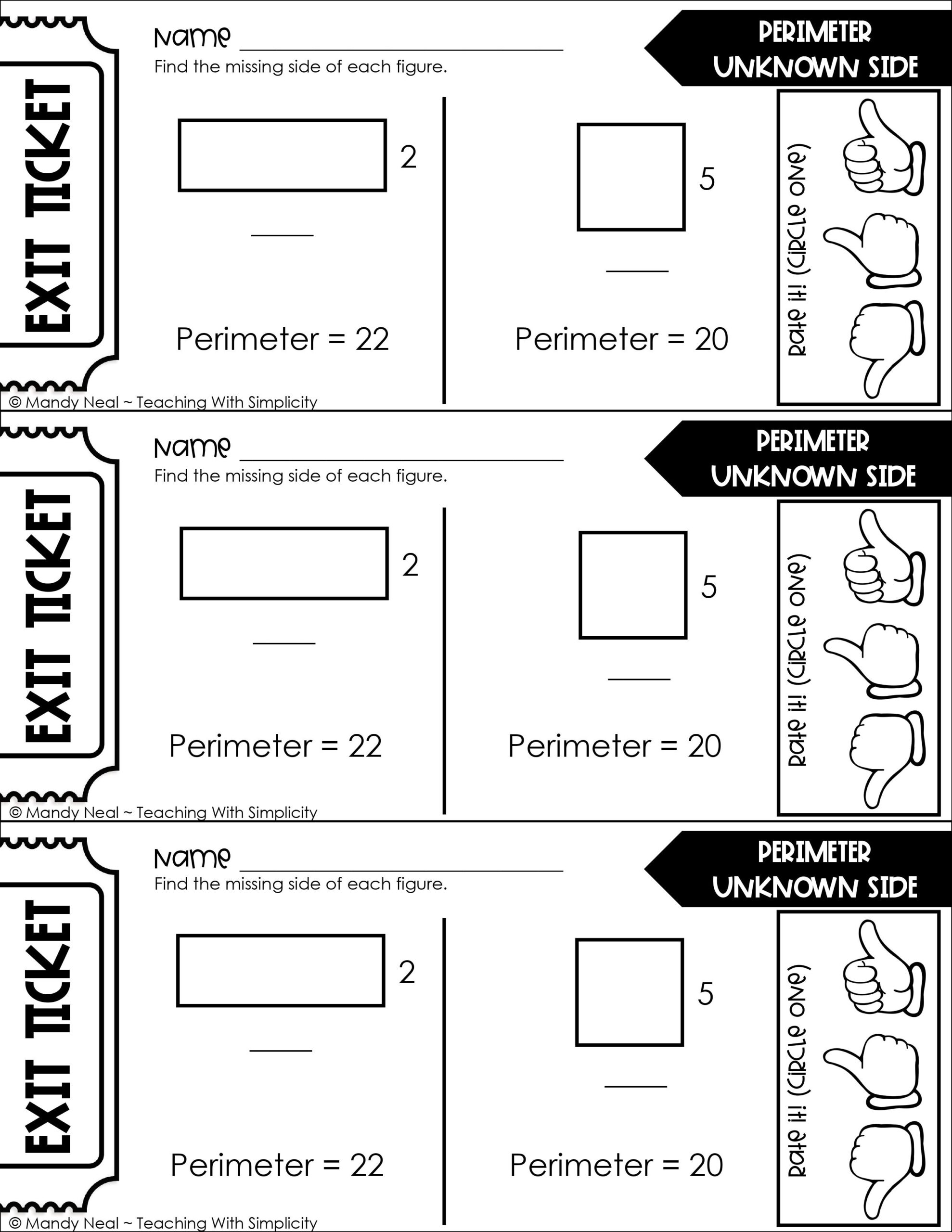 4th Grade Area and Perimeter – Perimeter with Unknown Side Exit Ticket ...