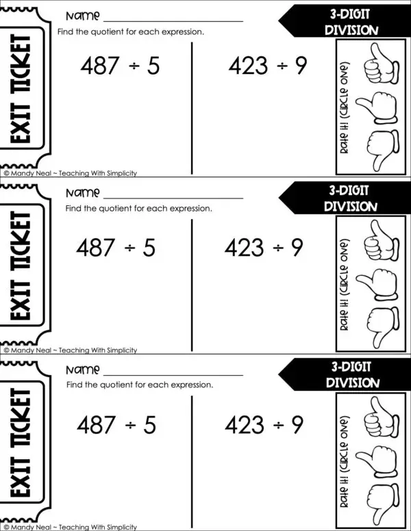 4th Grade Division – 3-Digit Division Exit Ticket 1 ...