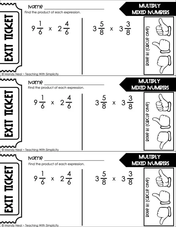 4th Grade Fractions – Multiply Mixed Numbers Exit Ticket 1 ...