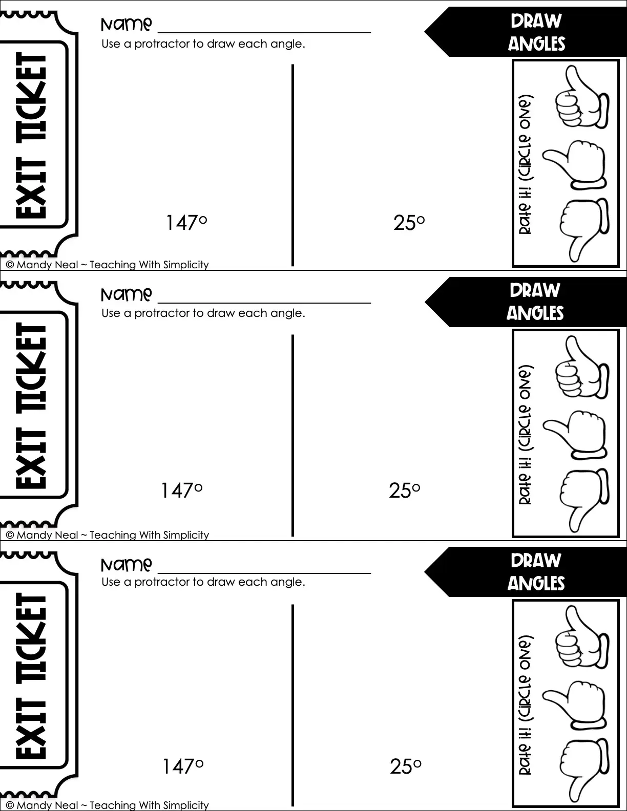 4th Grade Geometry – Draw Angles Exit Ticket 2 ...