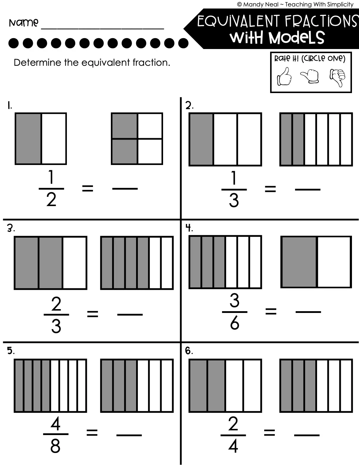 3rd Grade Fractions – Equivalent Fractions with Models Worksheet 1 ...