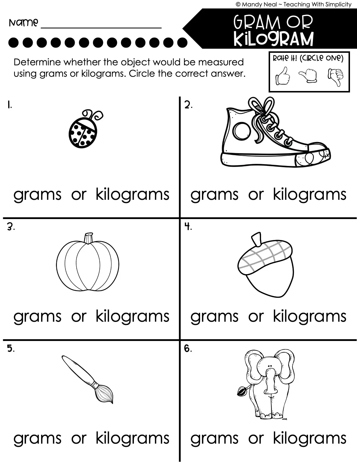 3rd Grade Measurement – Gram or Kilogram Worksheet 2 ...