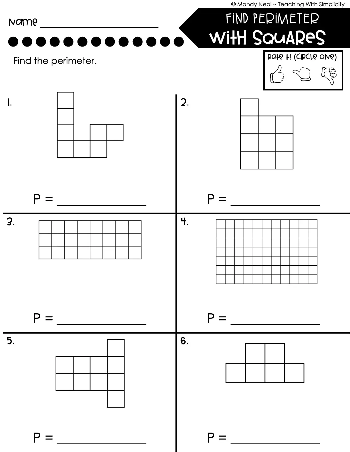 4th Grade Area and Perimeter – Finding Perimeter with Squares Worksheet ...
