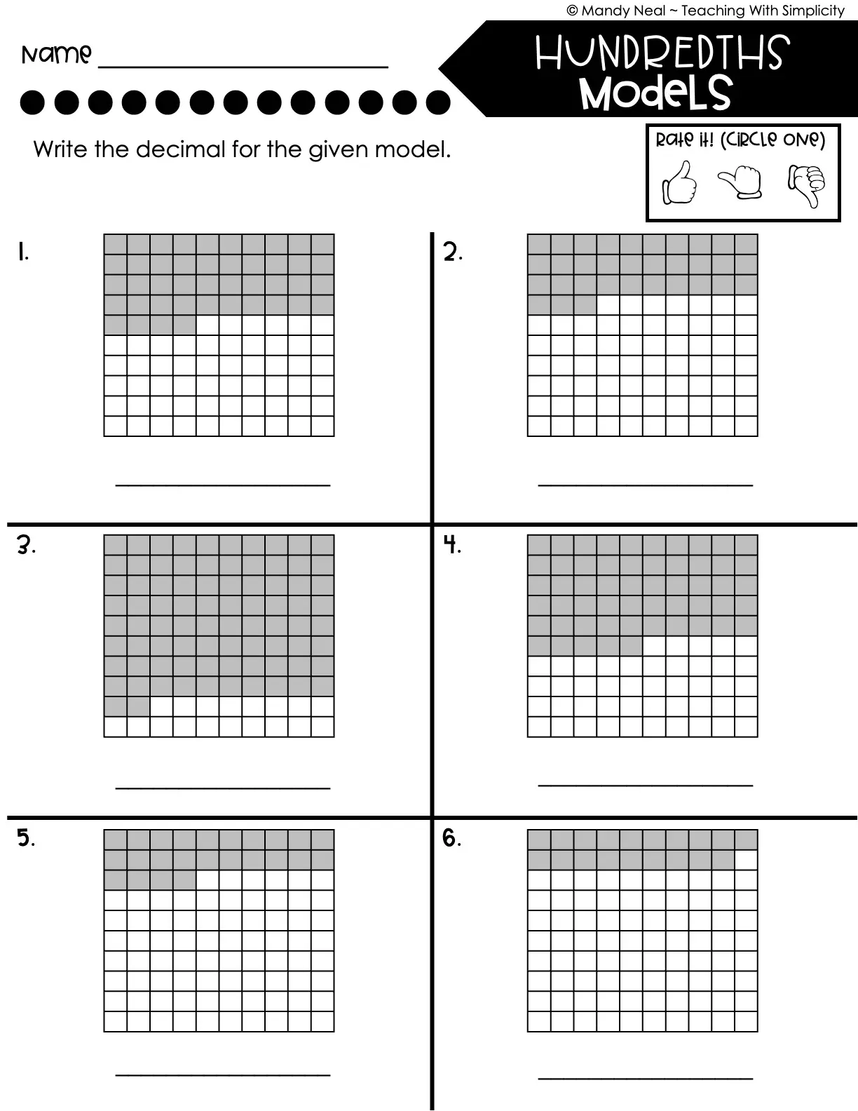 4th Grade Decimals – Hundredths Models Worksheet 2 ...