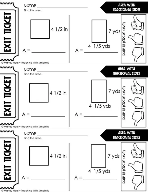 5th Grade Geometry – Area with Fractional Sides Exit Ticket 2 ...