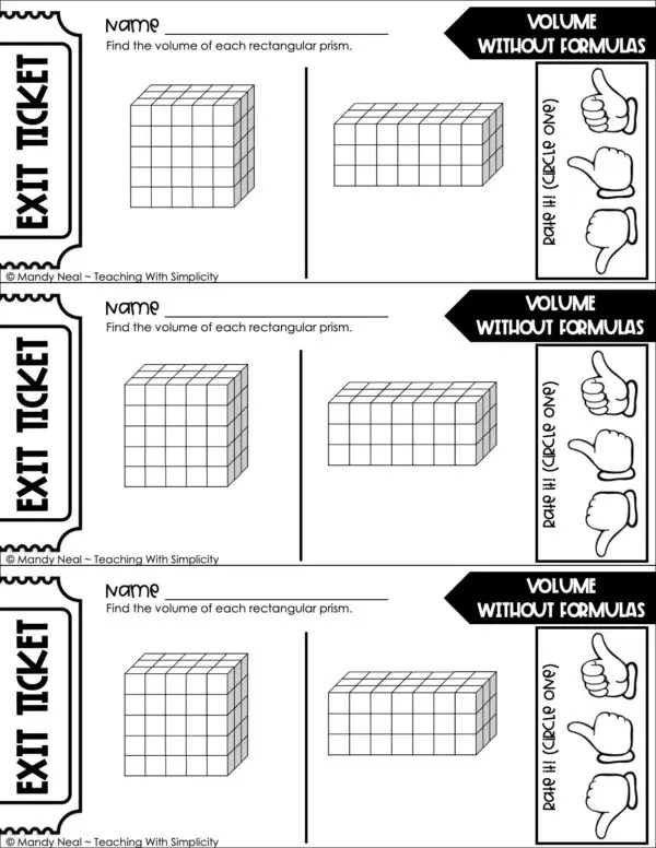 5th Grade Measurement – Volume without Formulas Exit Ticket 1 ...