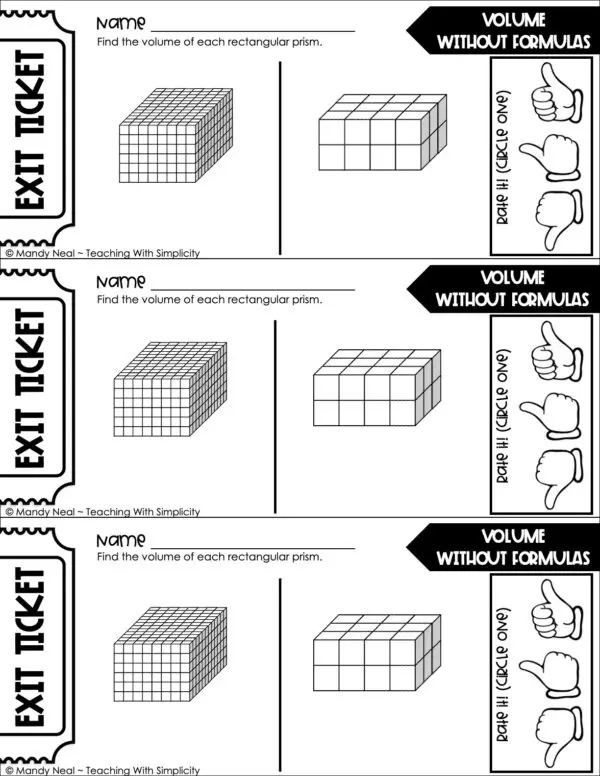5th Grade Measurement – Volume without Formulas Exit Ticket 2 ...