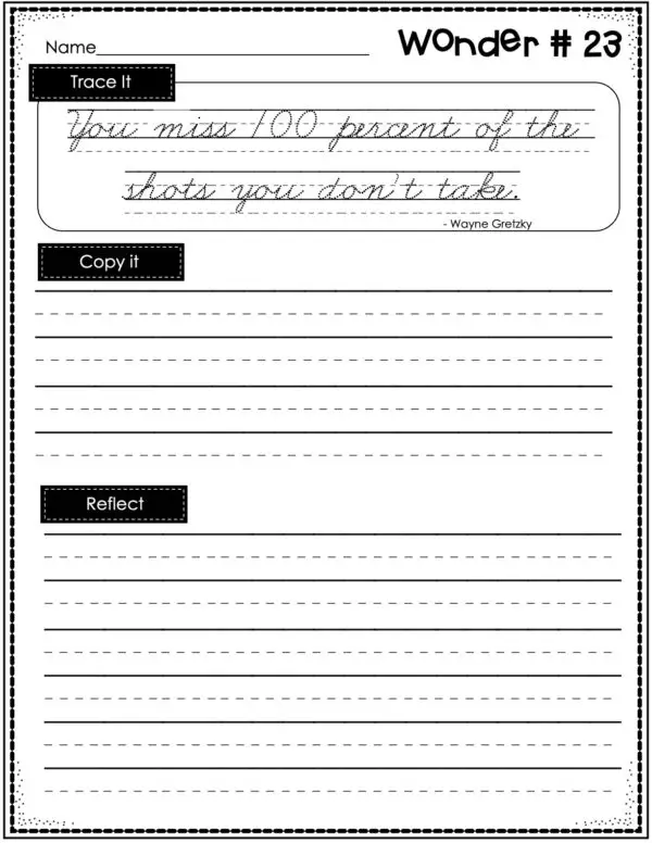 Cursive Writing – Wonder #23 – teachingwithsimplicitymembers.com