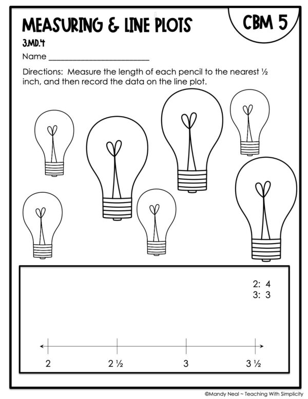 3rd Grade Measuring and Line Plots Intervention Assessment 5 ...