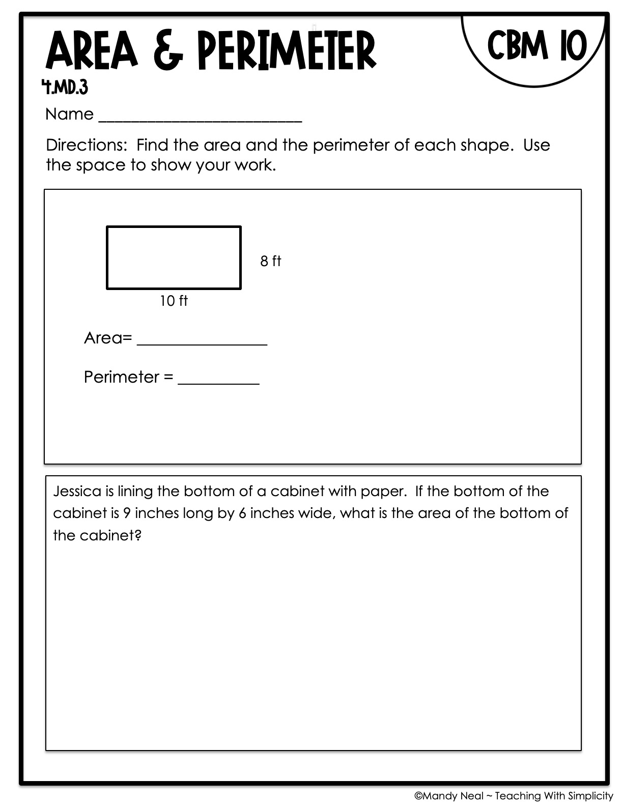 4th Grade Area and Perimeter Intervention Assessment 10 ...